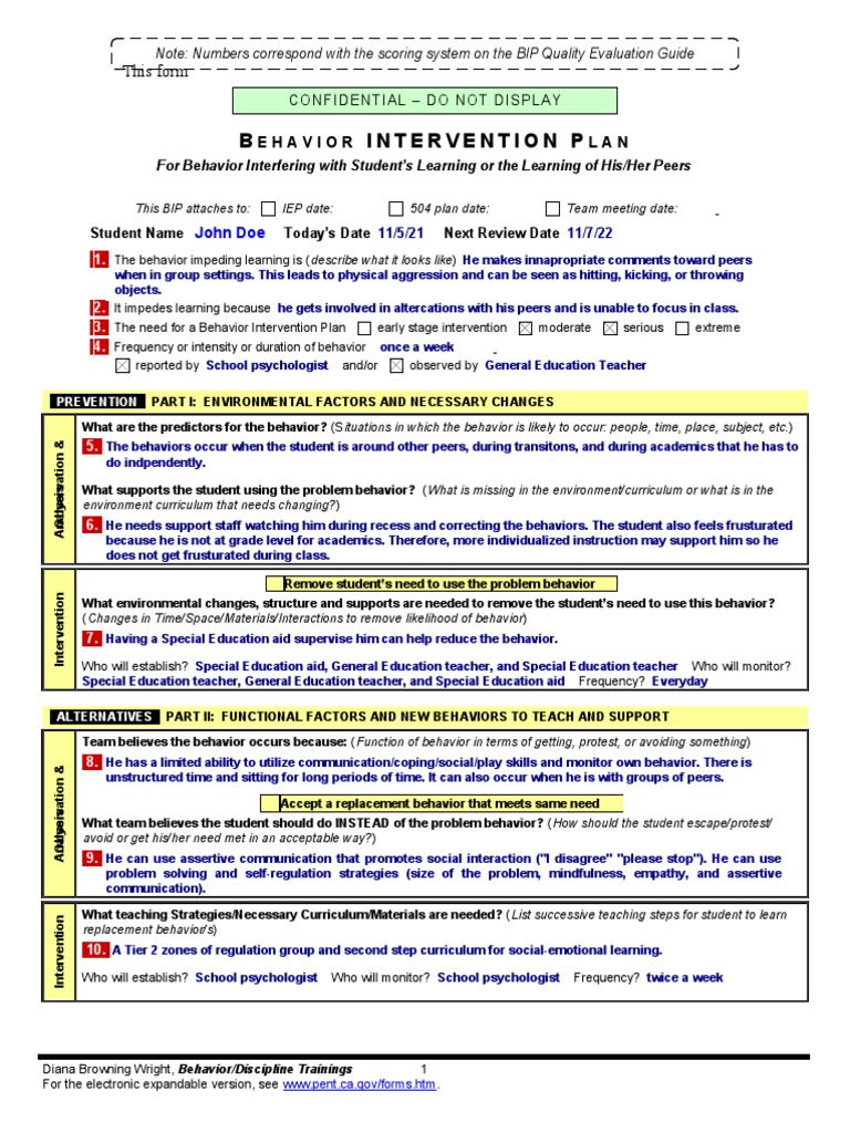 Bip Form | PDF | Special Education | Teachers