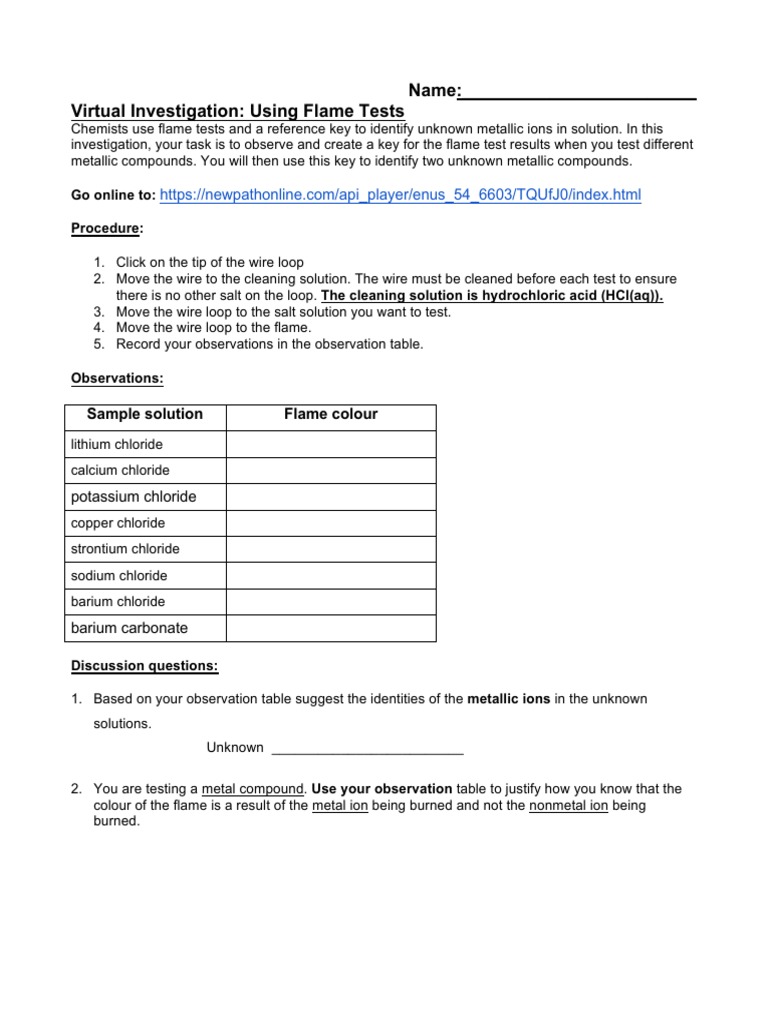 01-Flame Test Virtual Lab | PDF