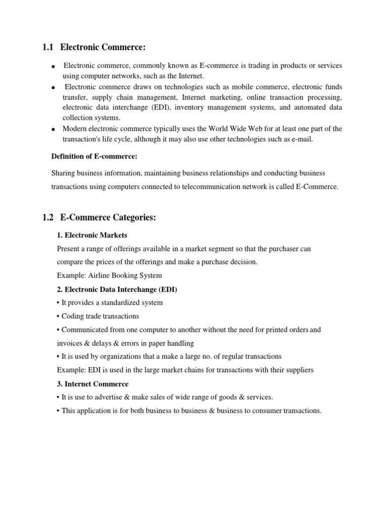1.1 Electronic Commerce:: Definition of E-Commerce | PDF | E Commerce ...