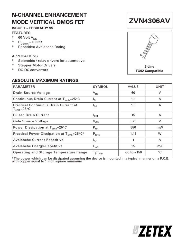 ZVN4306AV: N-Channel Enhancement Mode Vertical Dmos Fet | PDF | Field ...