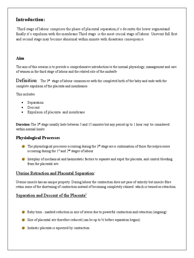 Conyent Physiology of Third Stage of Labour | PDF | Childbirth | Placenta