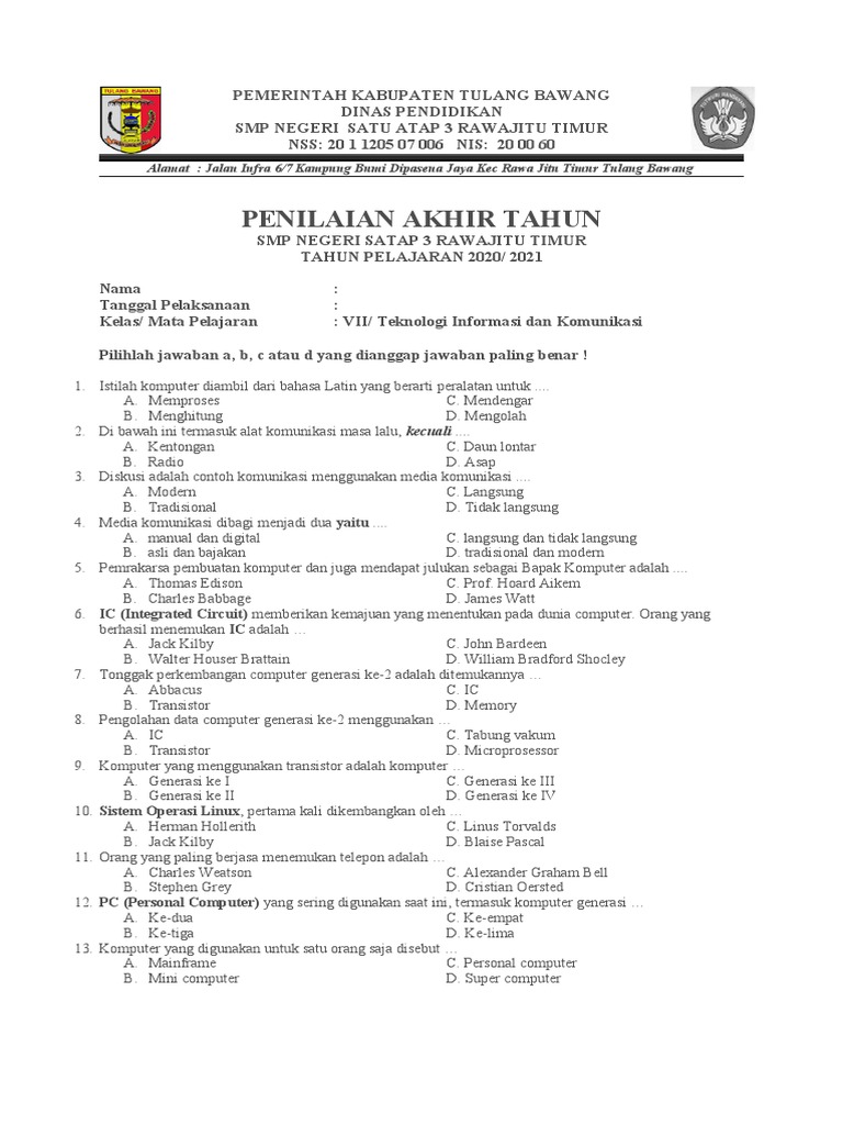 Pat Tik Kelas 7 | PDF