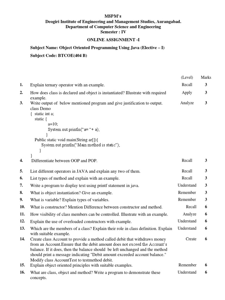 Oopj Assignment (Unit 1,25) | PDF | Method (Computer Programming) | Class (Computer Programming)