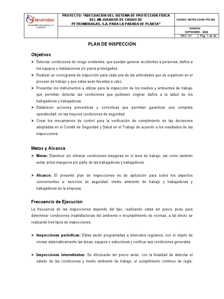 Plan de Inspección | PDF | Seguridad y salud ocupacional