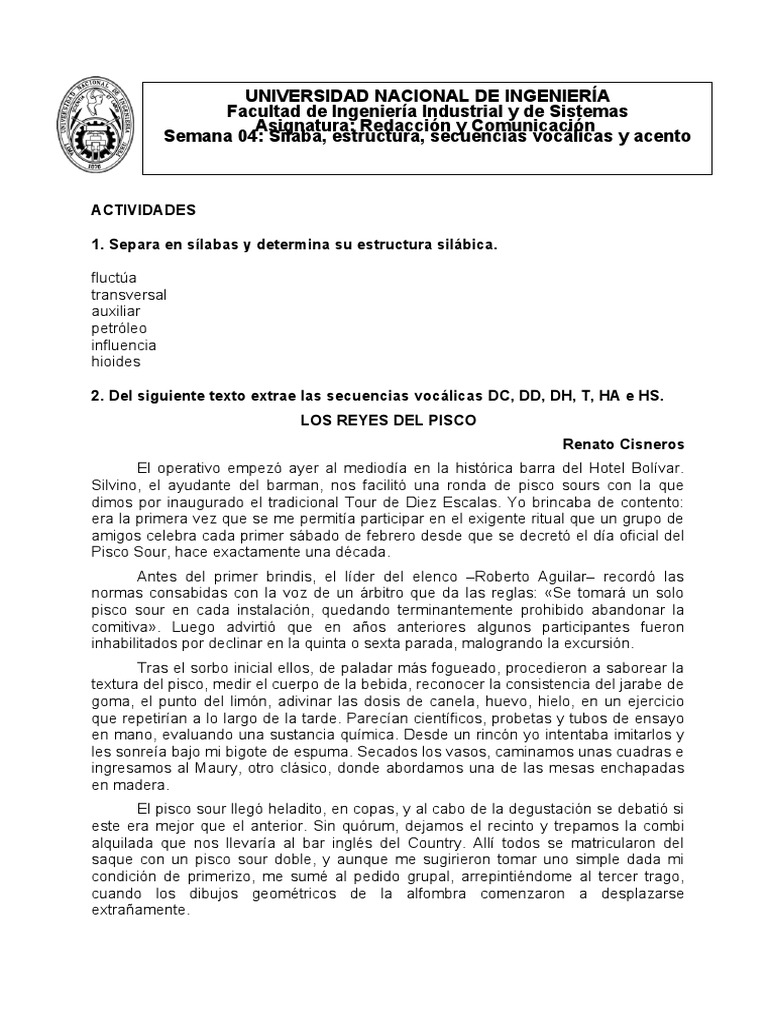 Sesión 4 La Sílaba, El Núcleo Silábico y Secuencias Vocálicas | PDF