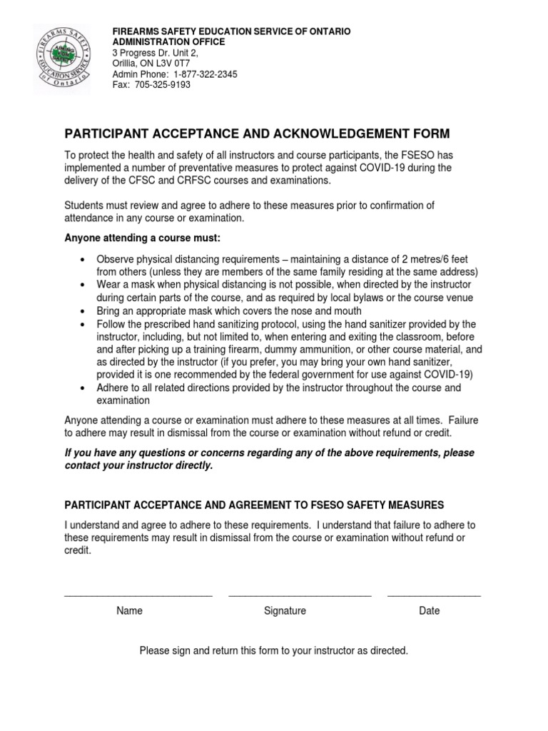Participant Acceptance and Acknowledgement Form: Anyone Attending A ...
