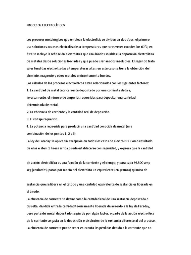 Procesos Electrolíticos | PDF | Resistencia Eléctrica y Conductancia ...