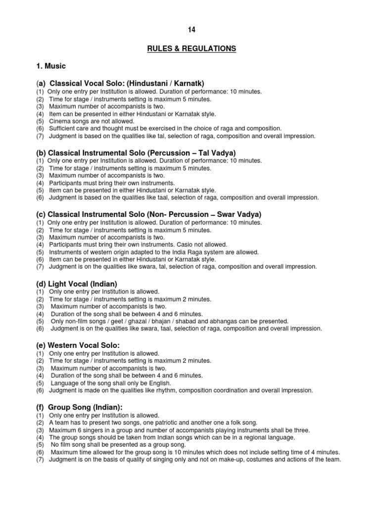 Rules & Regulations for Music, Dance, Theatre & Literary Events | PDF ...