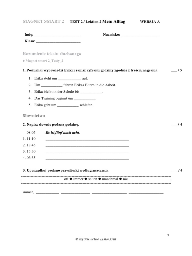 Magnet Smart 2 Test 2 Wersja A | PDF
