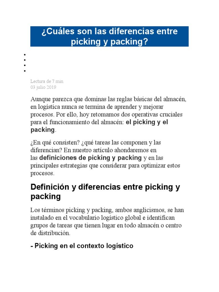 Cuáles Son Las Diferencias Entre Picking y Packing | PDF | Logística | Software