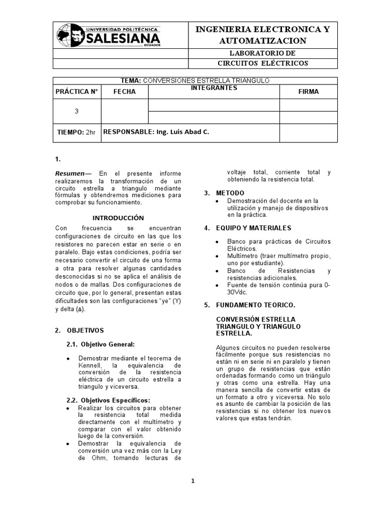 LabCirc Pract3 EstrellaTriangulo | PDF | Resistencia Eléctrica y Conductancia | Red eléctrica