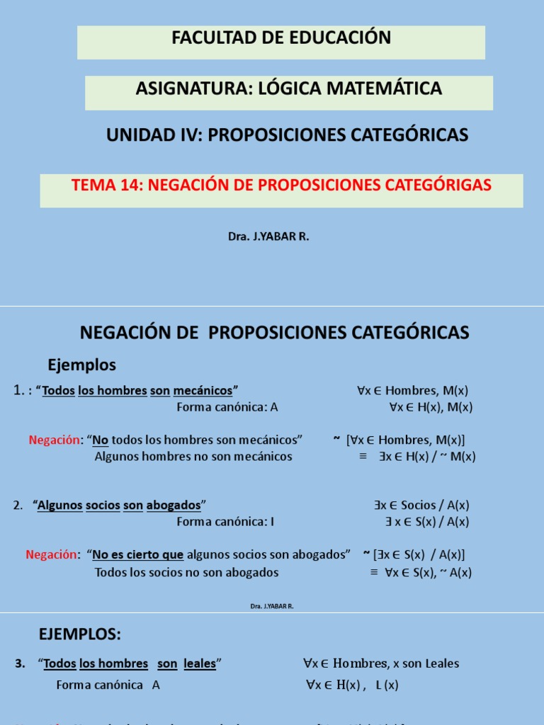 TEMA 14 NEGACION DE PROP CATEGORICAS Ok | PDF | Proposición | Matemáticas