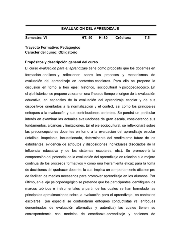 Evaluacion Del Aprendizaje | PDF | Evaluación | Aprendizaje