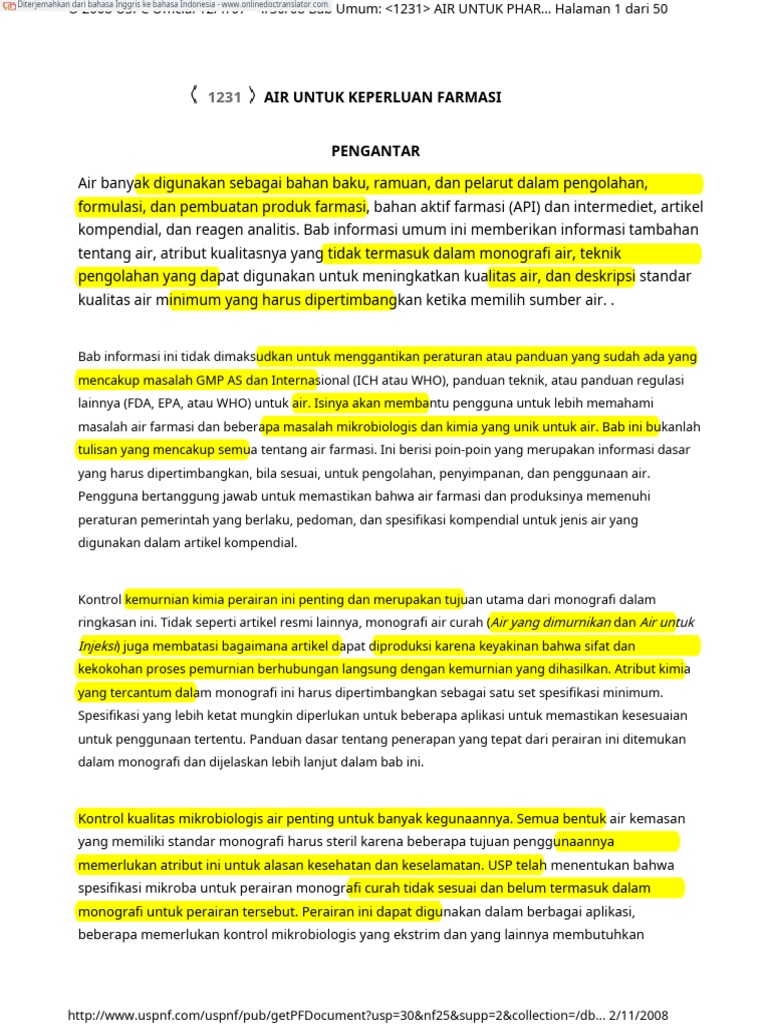 Reg USP 1231 Water For Pharmaceutical Purposes - En.id | PDF