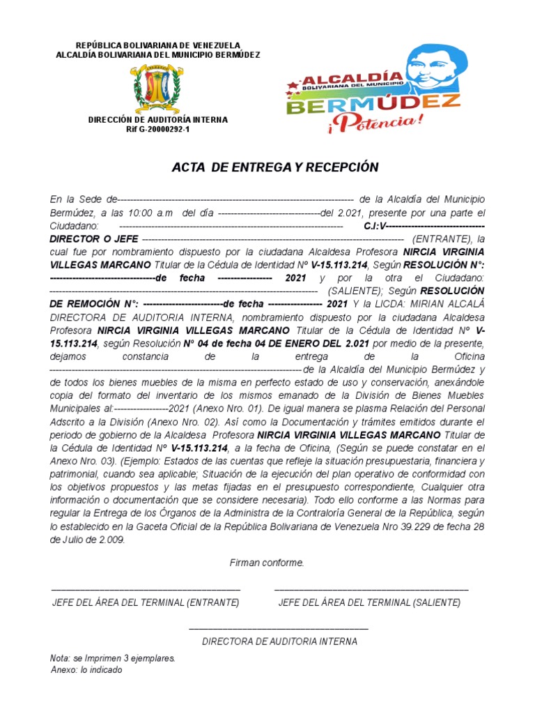 Modelo de Acta de Entrega y Recepción | PDF | Servicio Civil | Auditoría