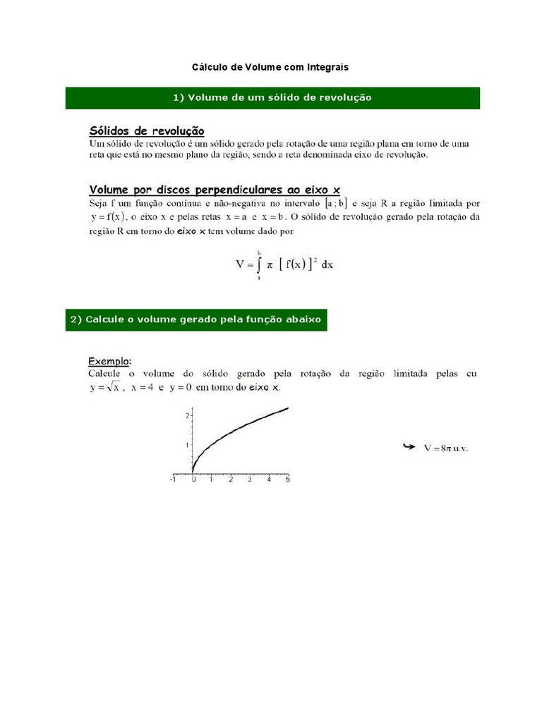 Cálculo de Volume com Integrais: Soluções e Exemplos | PDF