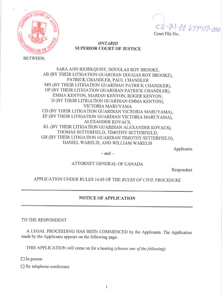 Bjorkquist Et Al Notice of Application | PDF