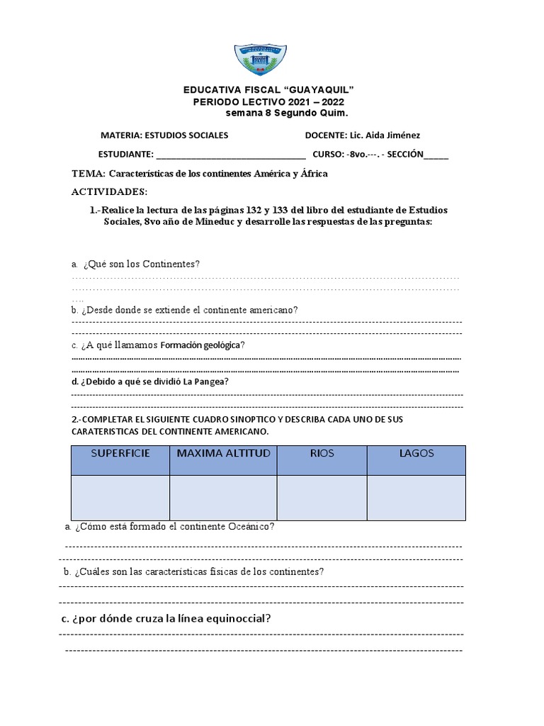 8vo. Eess Semana #8 Seg. Q | PDF | Continente | Ciencias de la Tierra