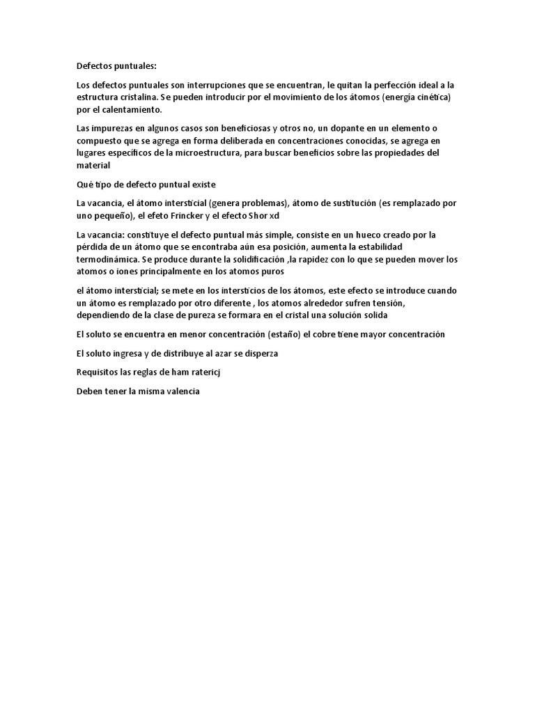 Defectos Puntuales en Estructuras Cristalinas | PDF
