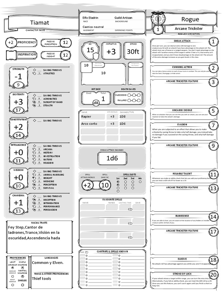 Character Sheet Tiamat | Download Free PDF | Fantasy Games | D20 System