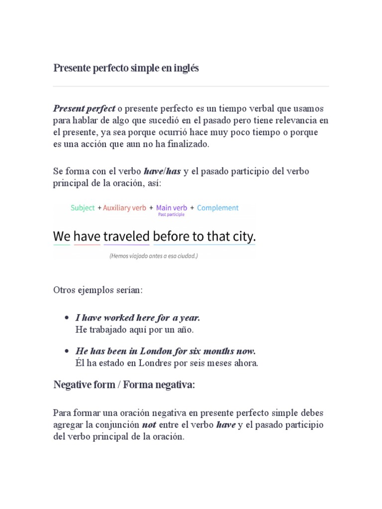 Presente Perfecto Simple en Inglés | PDF | Verbo | Asunto (gramática)
