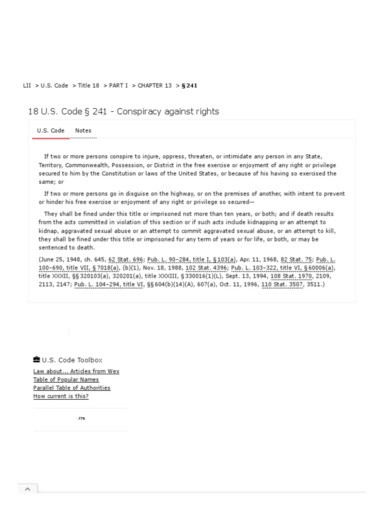18 U.S. Code 241 - Conspiracy Against Rights - U.S. Code - US Law | PDF ...