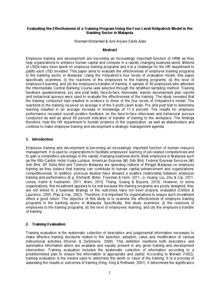 Evaluating The Effectiveness of A Training Program Using The Four Level Kirkpatrick Model in The ...