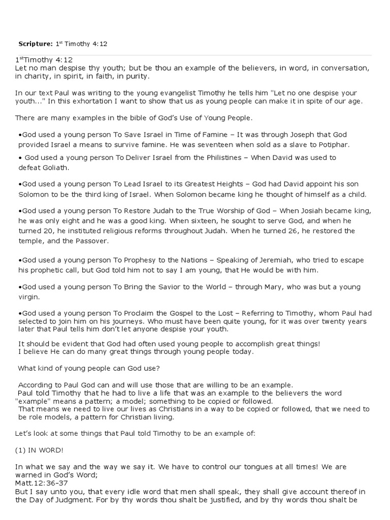 Be An Example | PDF | Paul The Apostle | Faith