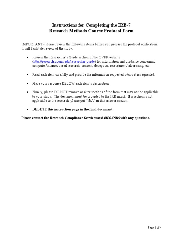 IRB 7 Research Methods Course Protocol | PDF | Institutional Review ...