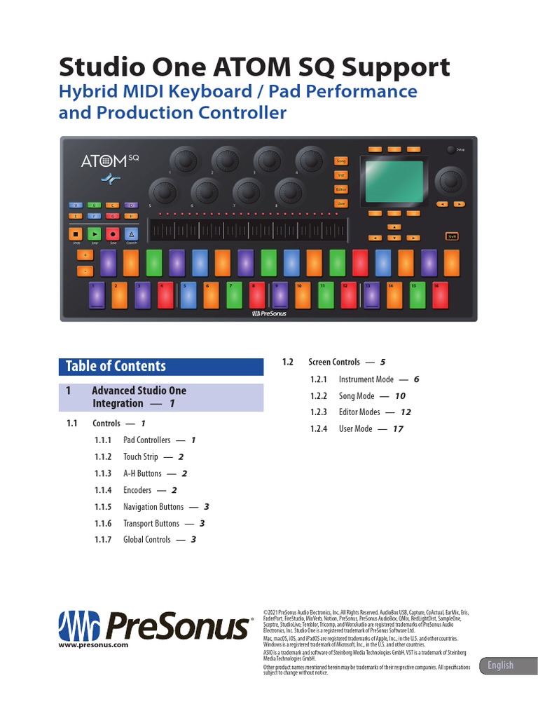 Studio One ATOM SQ Support: Hybrid MIDI Keyboard / Pad Performance and ...