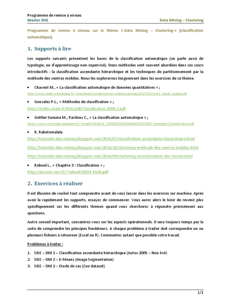 SISE - DM 2 - Clustering - Trame | PDF