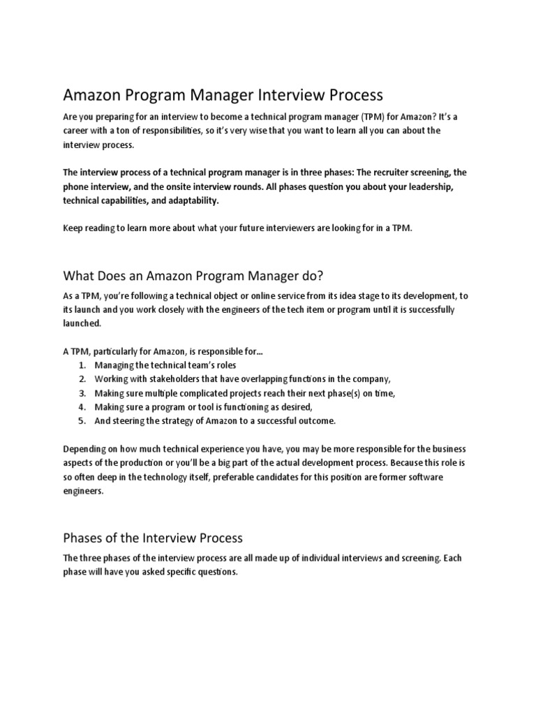 Amazon Program Manager Interview Process | PDF | Job Interview | Interview