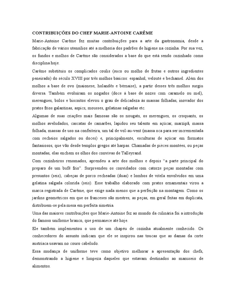 Marie Antoine Careme | PDF | Culinária | Culináriar