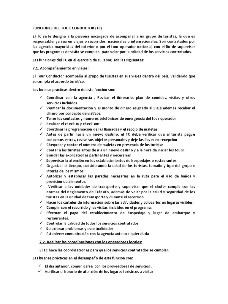 Funciones Del Tour Conductor | PDF | Turismo | Transporte