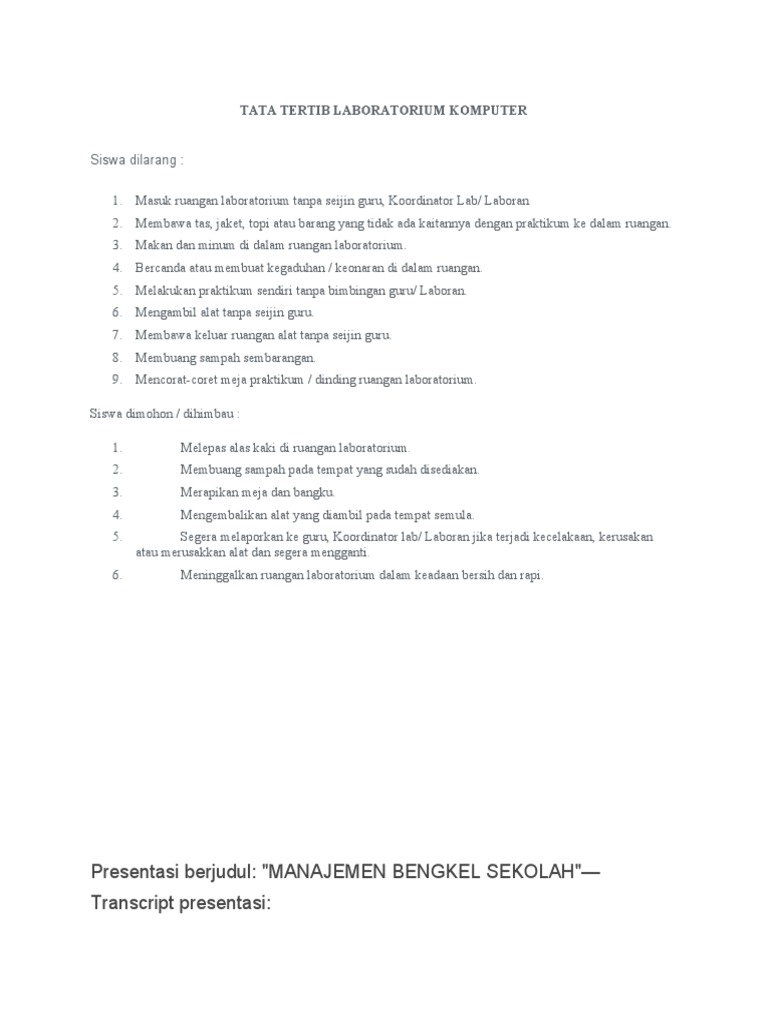 Tata Tertib Laboratorium Komputer | PDF