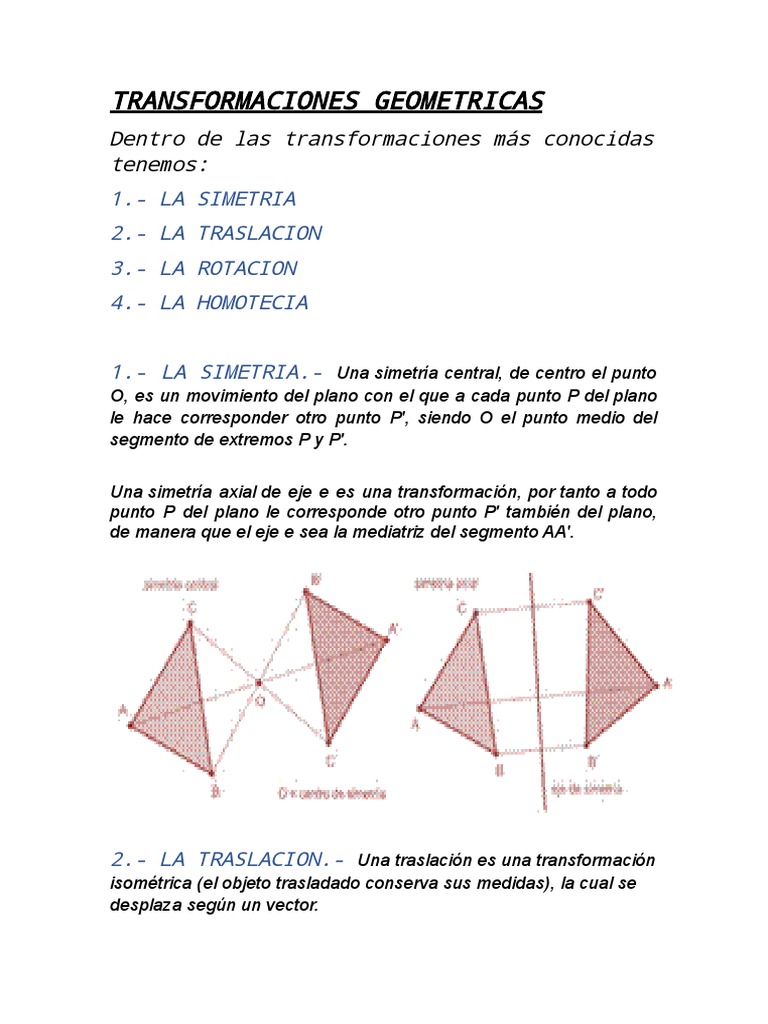 10) Dic. Transformaciones Geometricas | PDF | Simetría | Rotación
