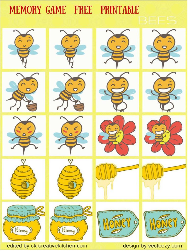 Memory Game Free Printable Bees | PDF