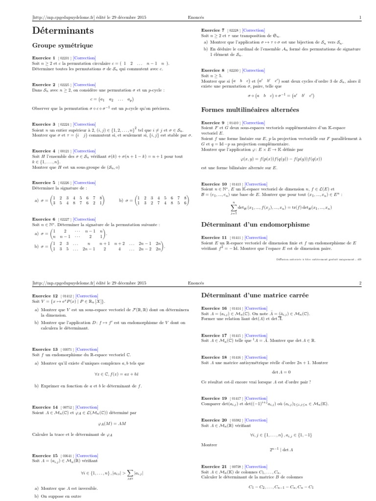 Exercices Corrigés Sur Les Déterminants | PDF | Permutation | Théorie des opérateurs