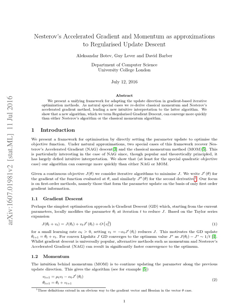 Nestrov Gradient Descent | Download Free PDF | Mathematical Optimization | Applied Mathematics