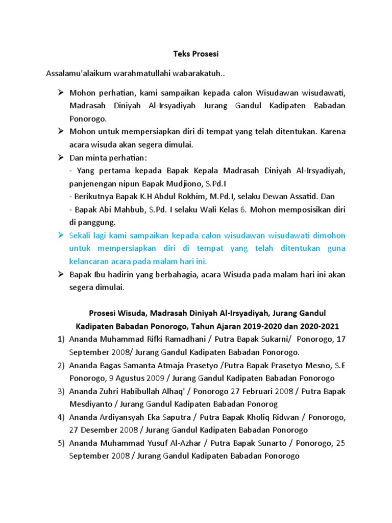 Teks Prosesi Wisuda | PDF