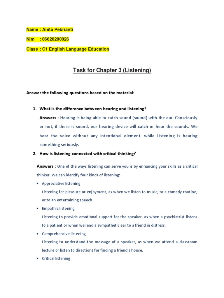 Task 6 Listening | PDF | Critical Thinking | Speech