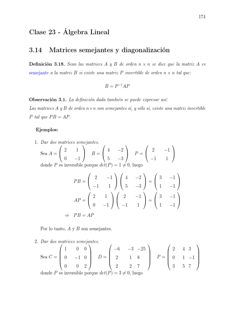 Clase 23 - Álgebra Lineal | PDF | Matriz (Matemáticas) | Conceptos ...