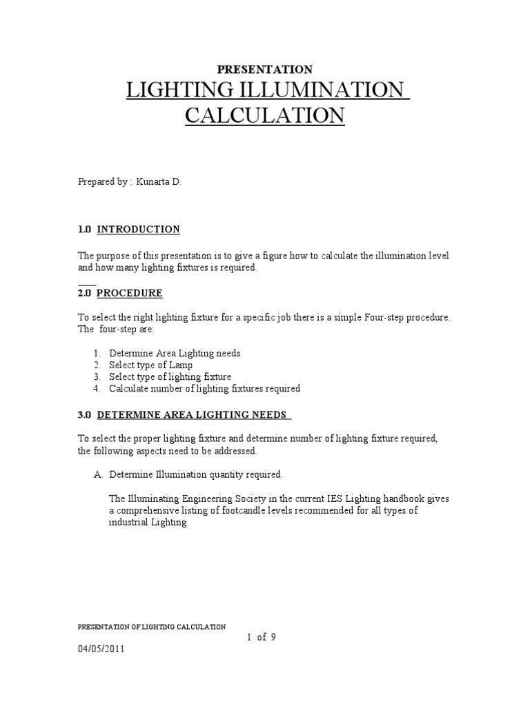 Calculating Lighting Requirements: A Presentation on Determining ...