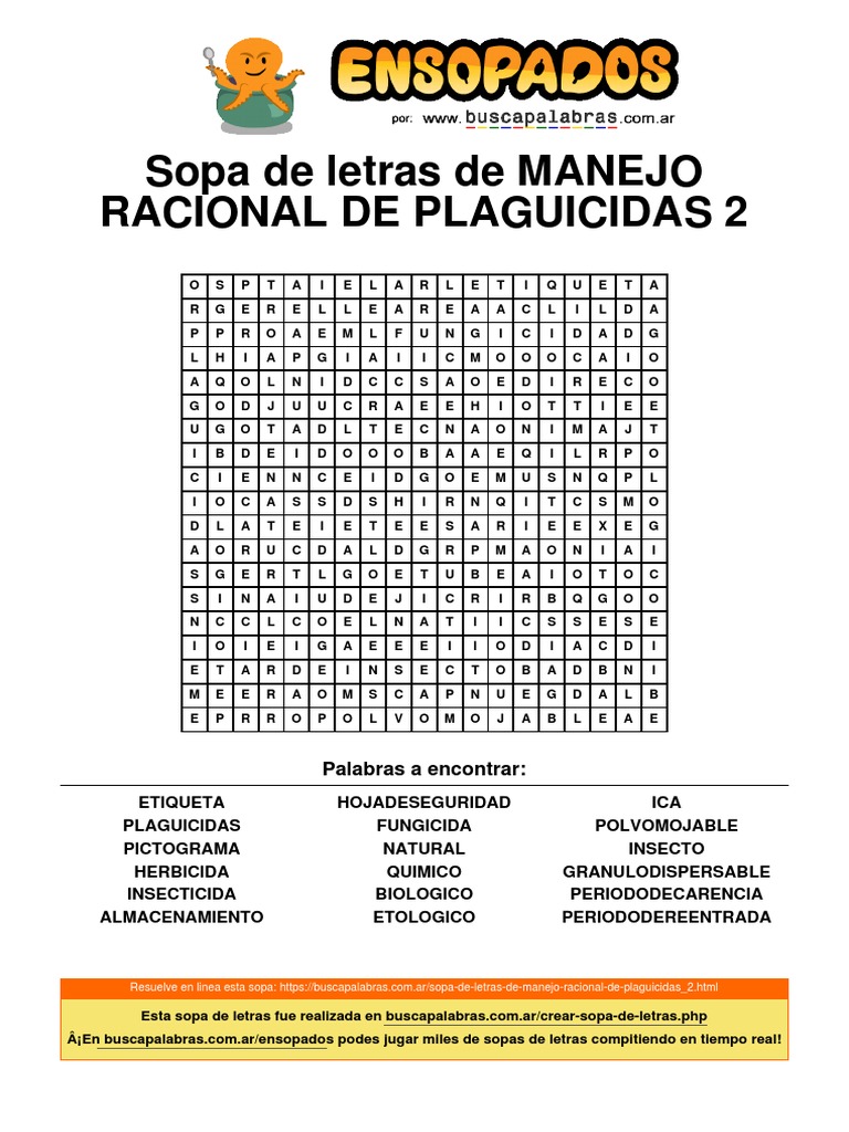 Sopa de Letras de Manejo Racional de Plaguicidas - 2 | PDF | Seguridad ...