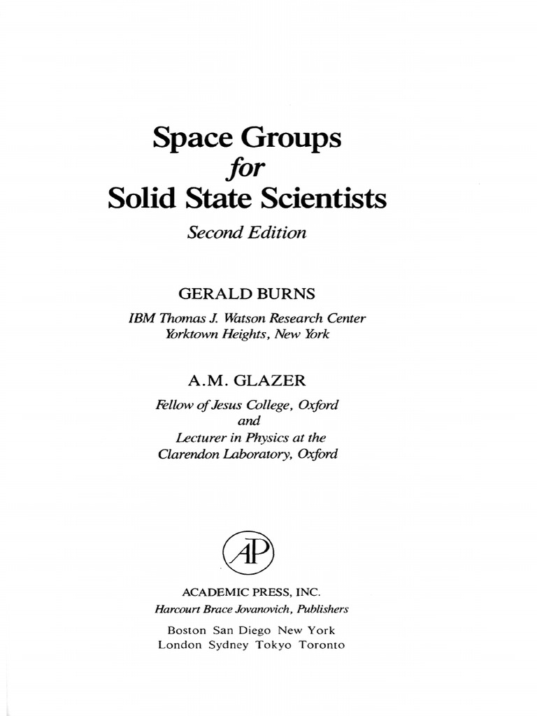 Space Groups Solid State Scientists Second Edition Pdf Crystal