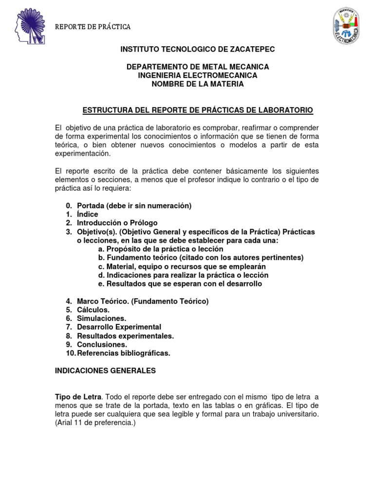 Estructura Del Reporte de Practica PDF | PDF | Experimentar | Teoría