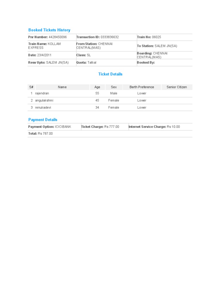 Booked Tickets History | PDF