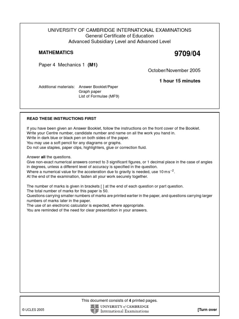 9709 w05 QP 4 | PDF | Acceleration | Force