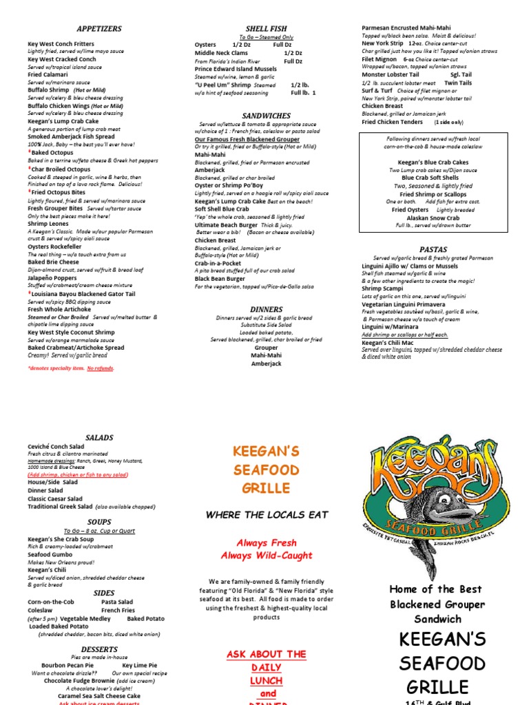 Keegan's Seafood Grille Menu Overview | PDF | Salad | Coleslaw