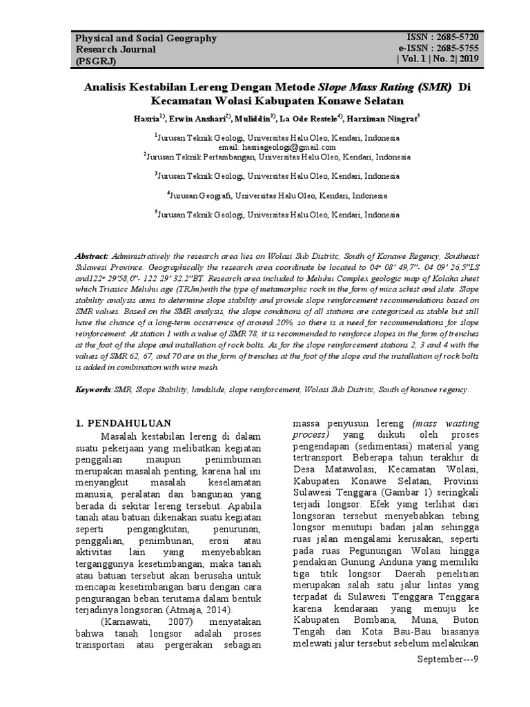 Analisis Kestabilan Lereng Dengan Metode Slope Mass Rating (SMR) Di Kecamatan Wolasi Kabupaten ...
